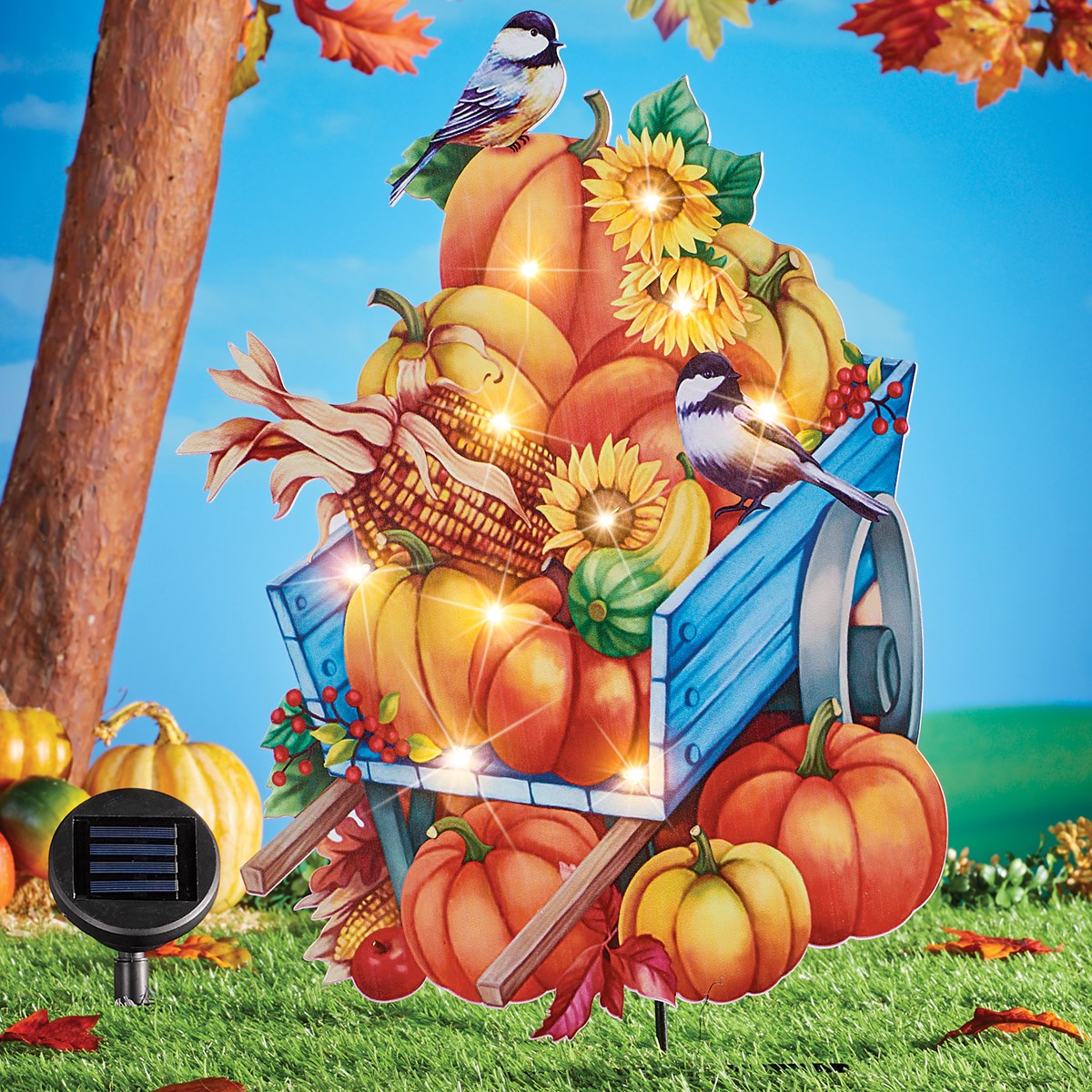 Solar Powered Pumpkin Cart Garden Stake | Collections Etc.