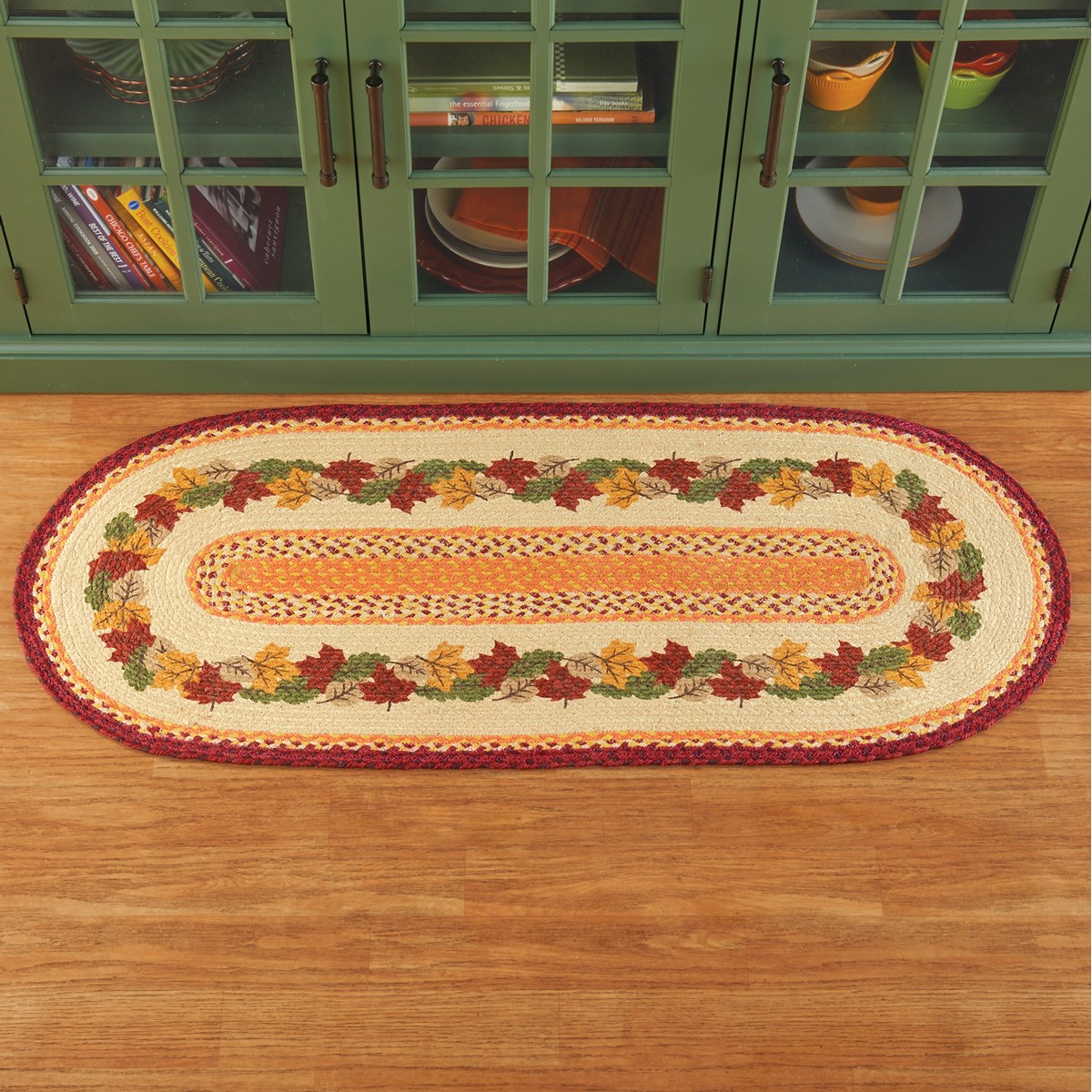 Colorful Autumn Leaf Border Braided Accent Rug | Collections Etc.