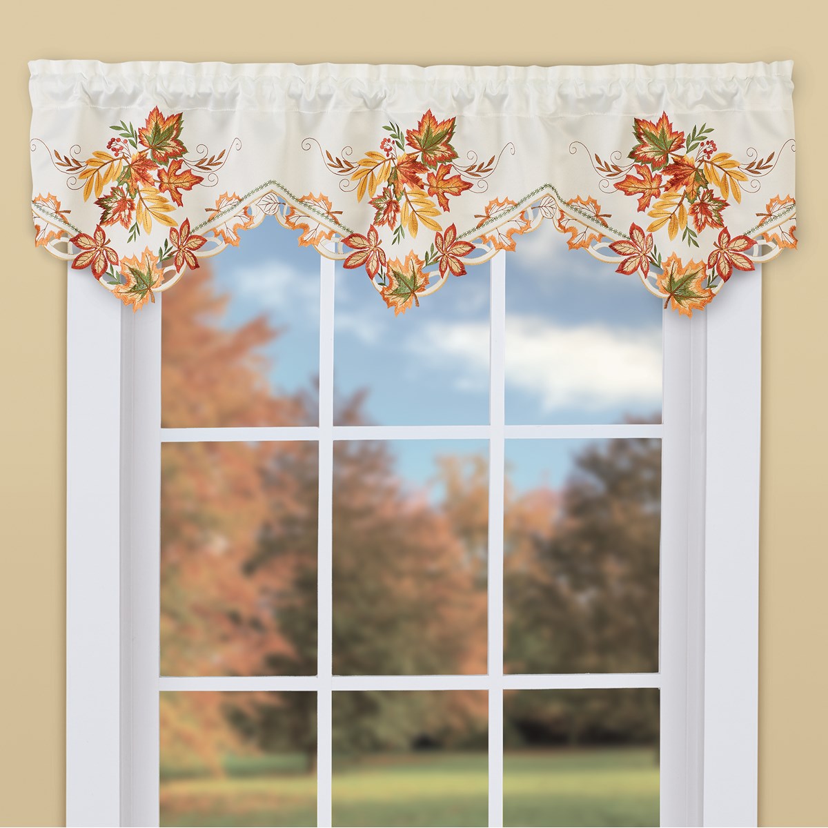 Embroidered Cutwork Fall Foliage Window Valance | Collections Etc.