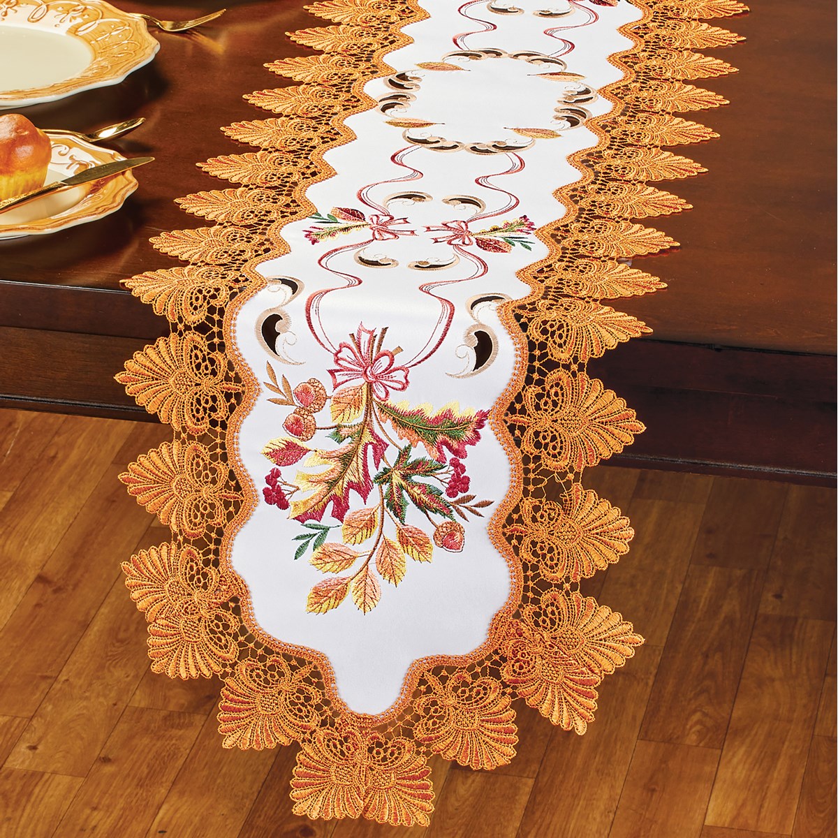 Autumn Bouquet Lace Border Table Linens | Collections Etc.
