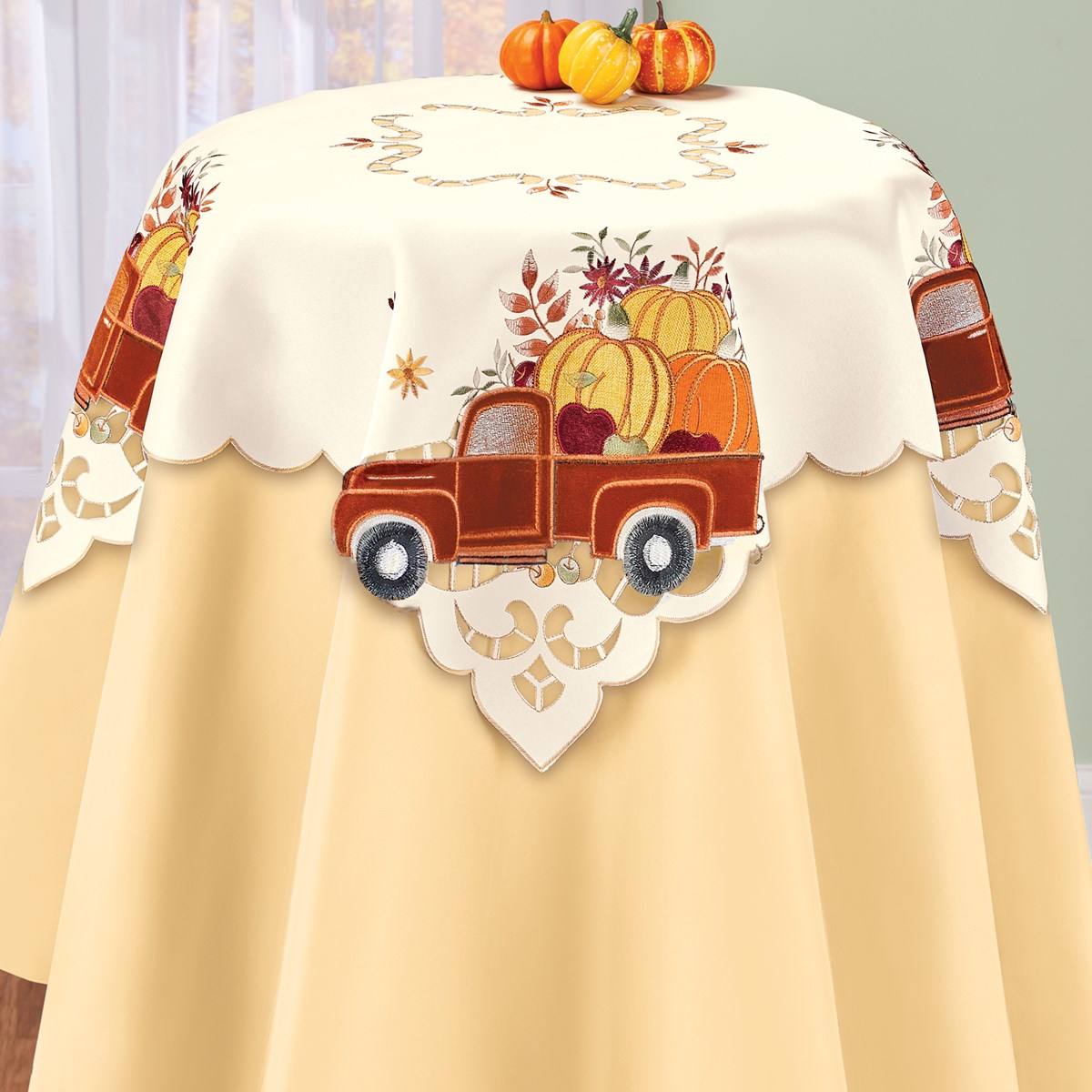 Embroidered Fall Harvest Truck Table Linens | Collections Etc.