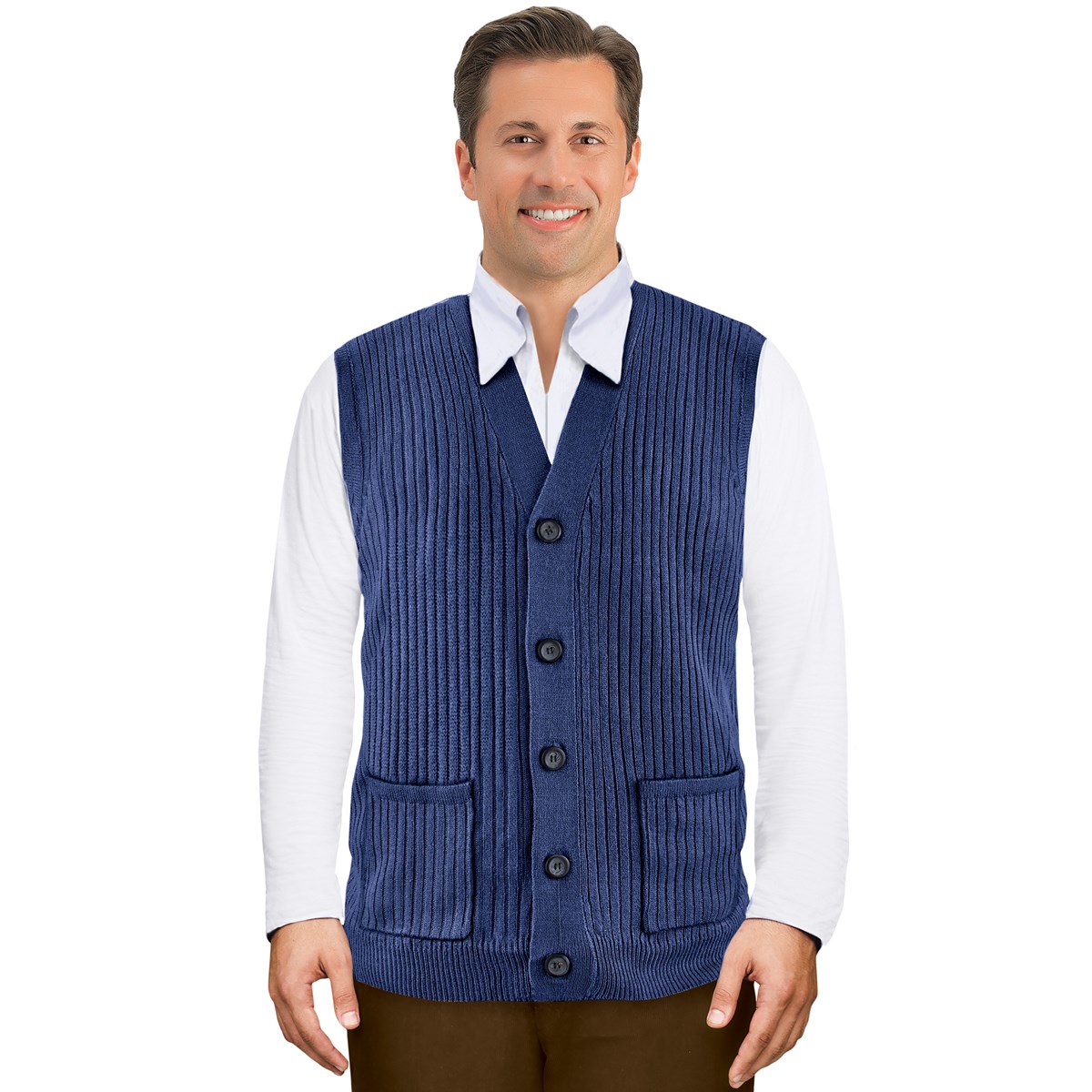 Men's Rib Knit Button Front Sweater Vest | Collections Etc.