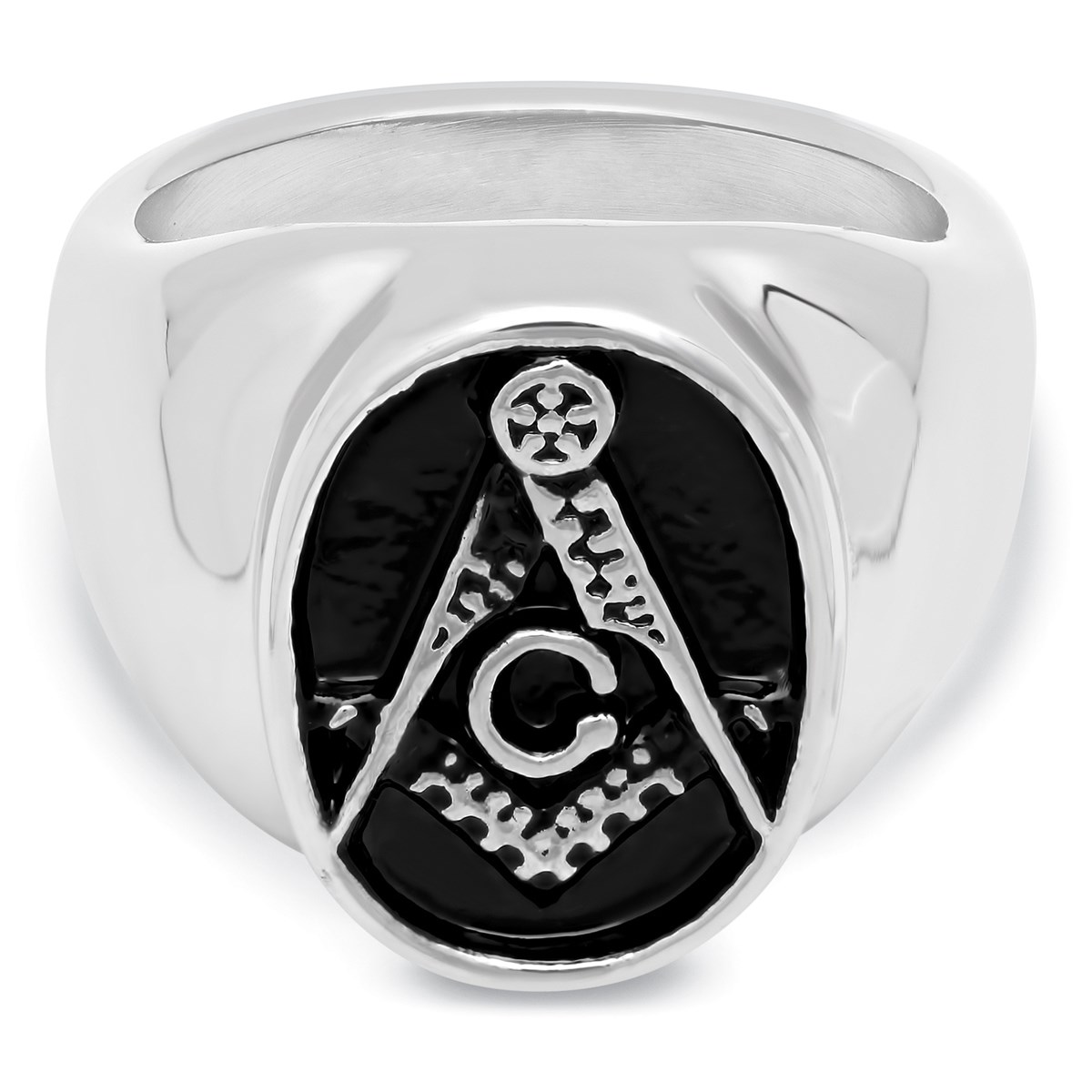 Black Enamel & Stainless Steel Signet Freemason Ring | Collections Etc.