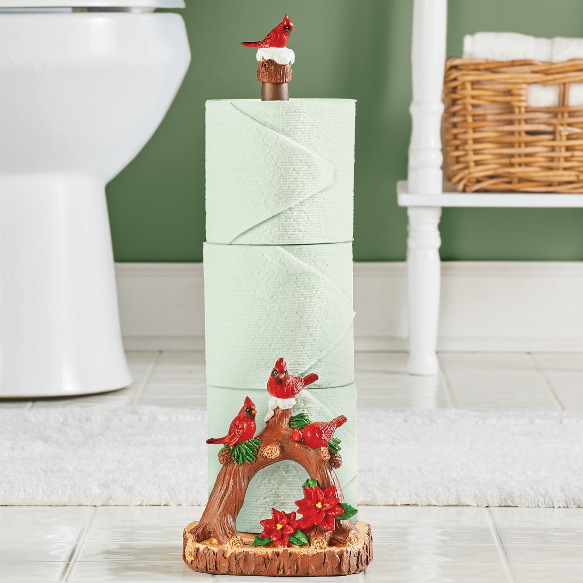 Poinsettia Cardinal Christmas Bathroom Toilet Paper Holder ...