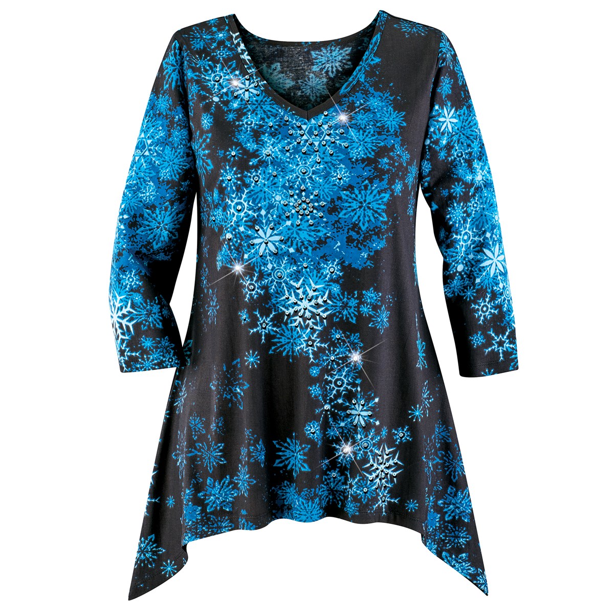 Winter Blizzard 3/4 Sleeve Sequin Sharkbite Tunic | Collections Etc.