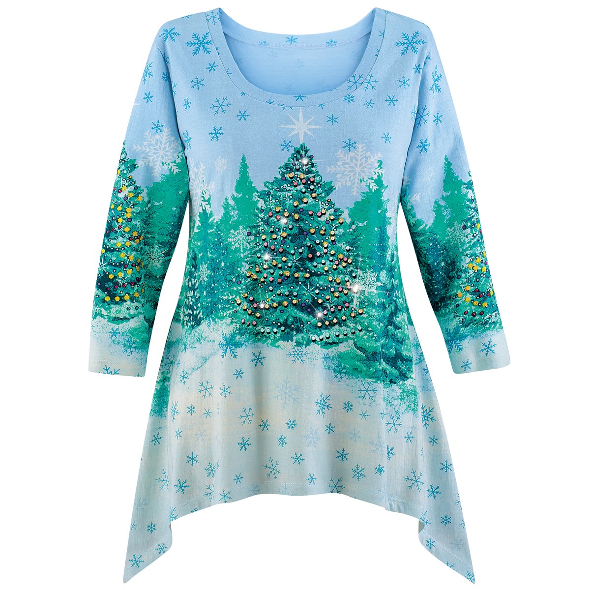 Illuminated Forest Christmas Tree Sequin Sharkbite Tunic | Collections Etc.
