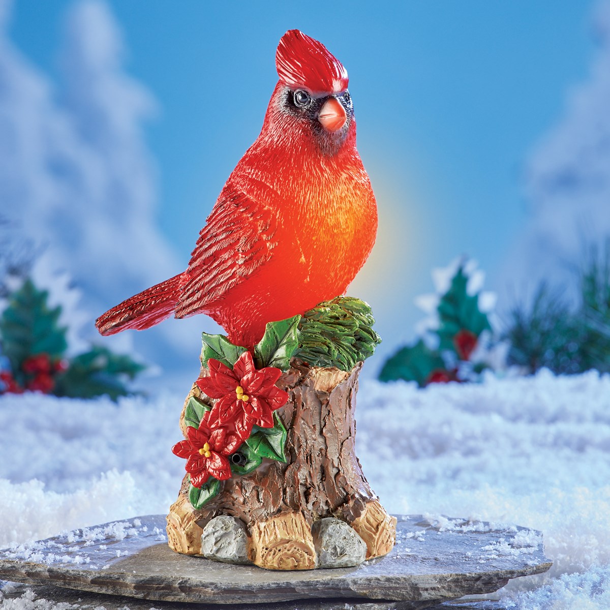 Motion Activated Chirping Cardinal Statue with Light | Collections Etc.