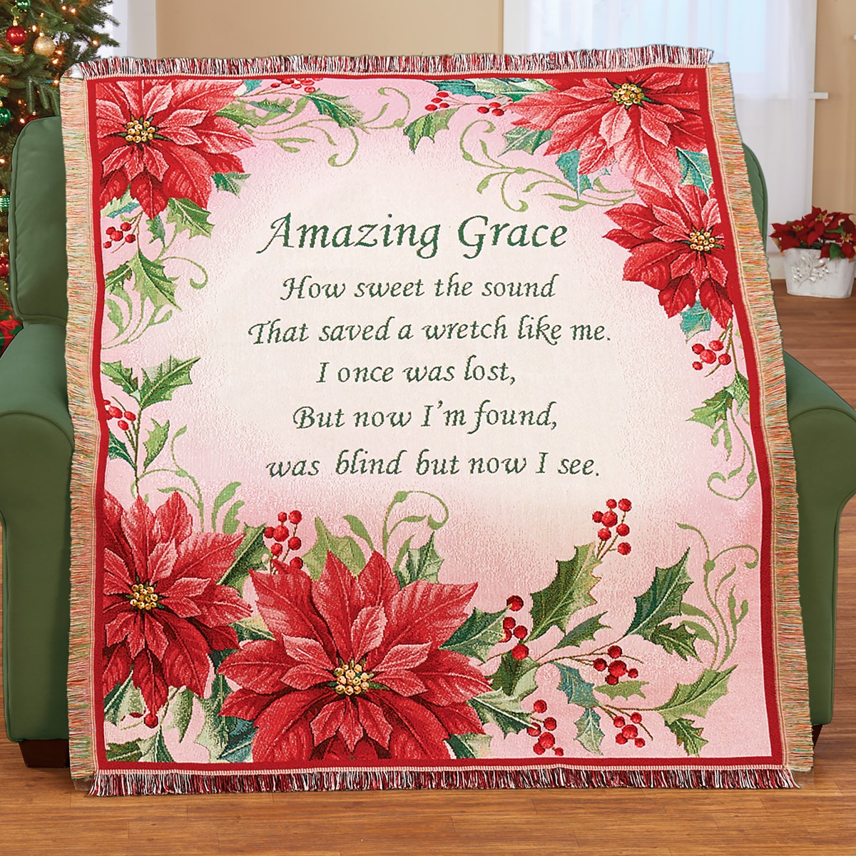 Amazing Grace Holiday Tapestry Throw Blanket | Collections Etc.