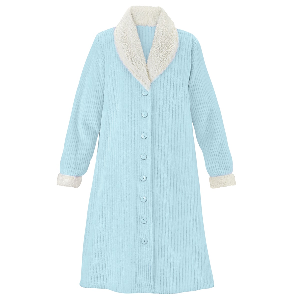 Cozy Sherpa Trimmed Button-Front Plush Robe | Collections Etc.