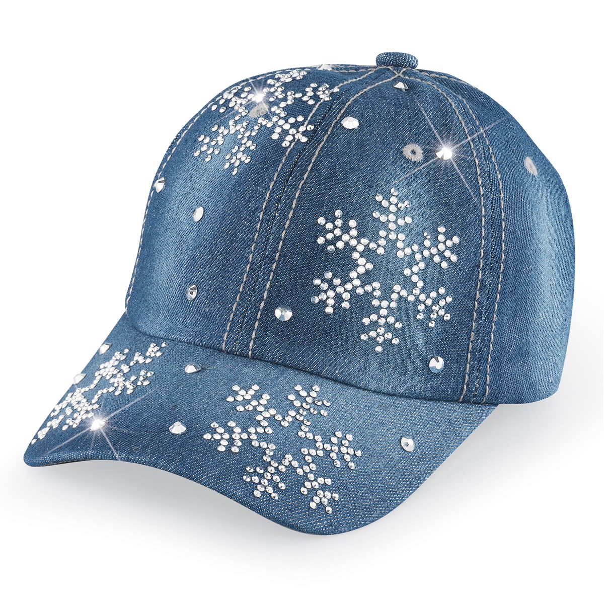 Snowflake Adjustable Denim Hat Embellished with Rhinestones ...