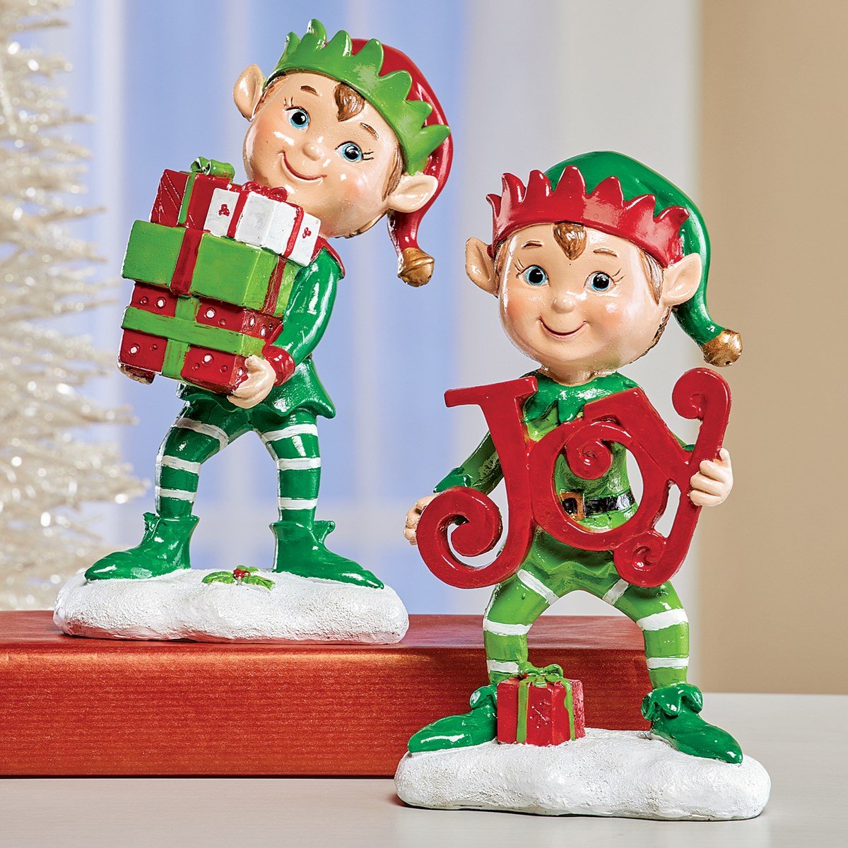 Set of 2 Holiday Elves Christmas Tabletop Figurines | Collections Etc.