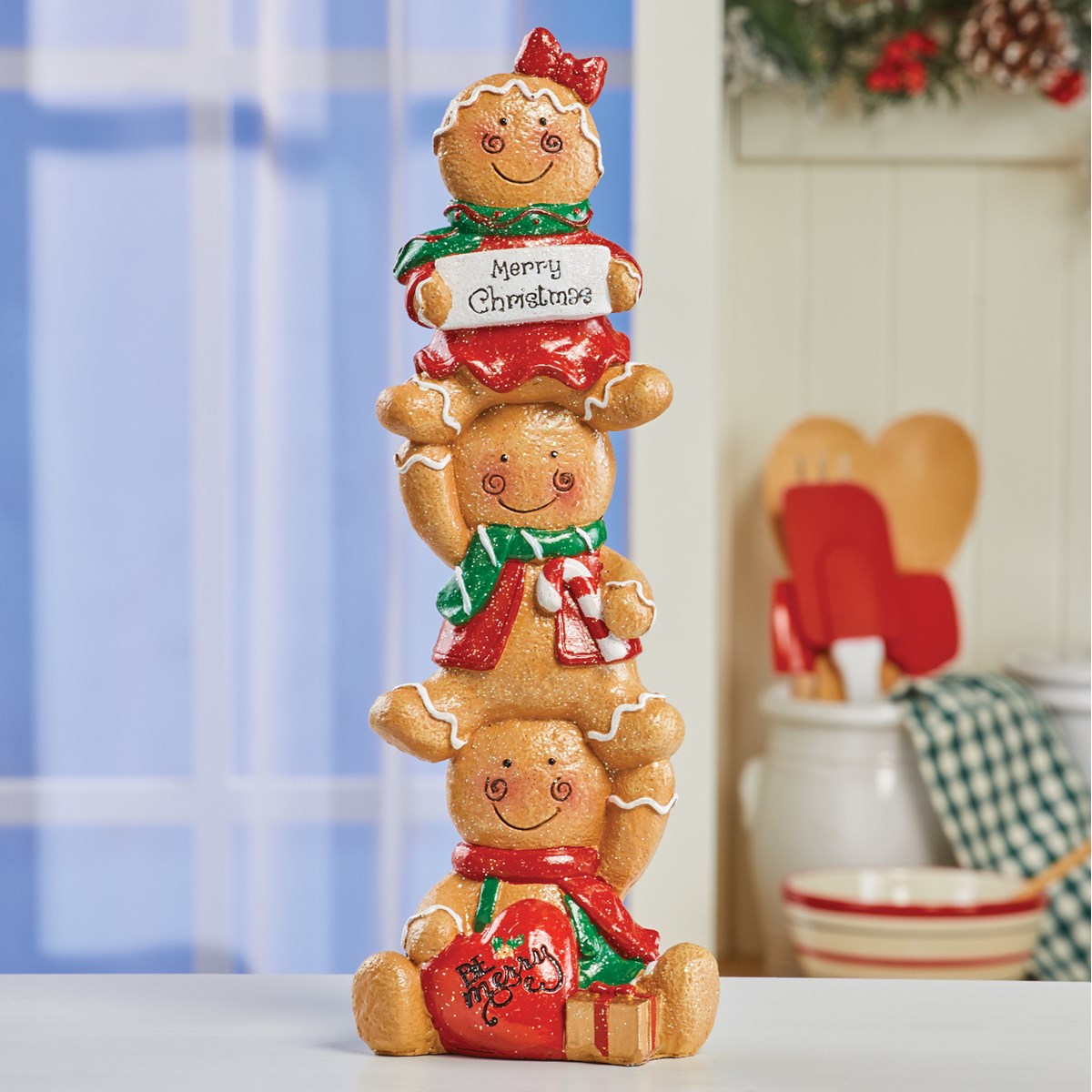 Hand-Painted Stacked Gingerbread Sitter Decoration | Collections Etc.