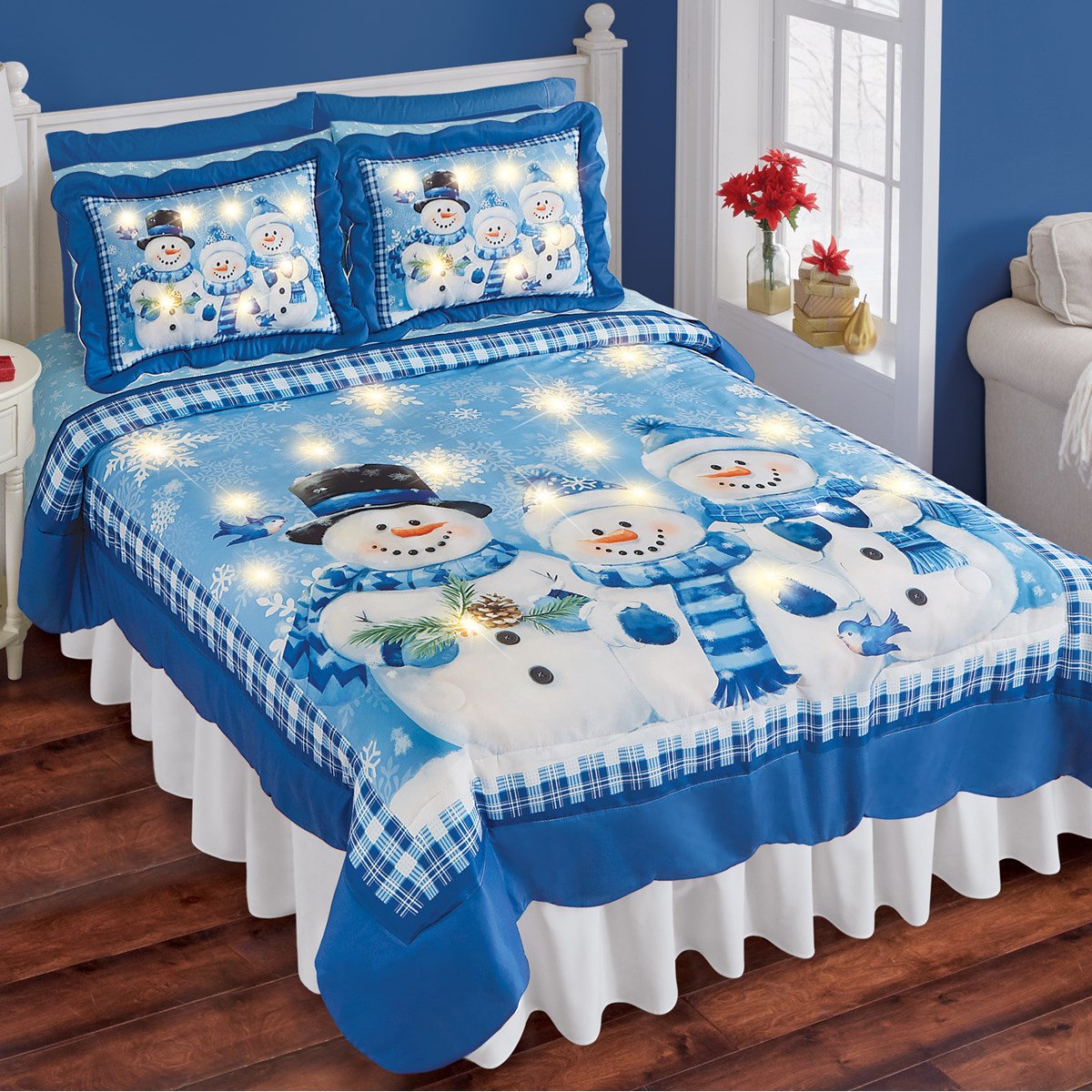 Blue Snowman Lighted Comforter | Collections Etc.
