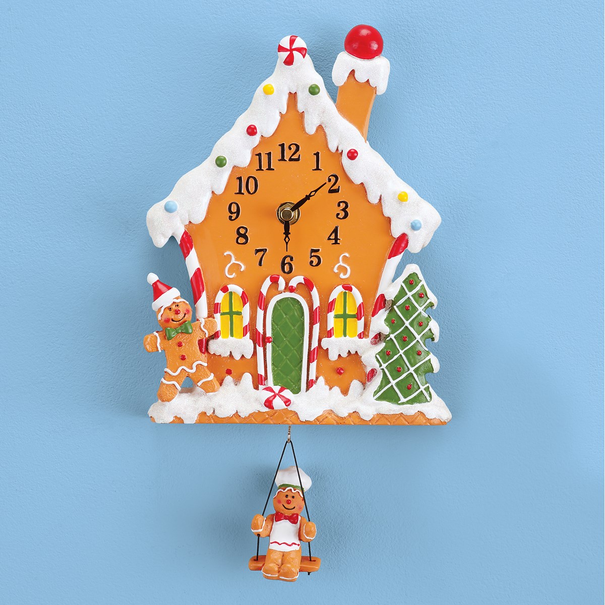 Hand-Painted Pendulum Gingerbread House Wall Clock | Collections Etc.