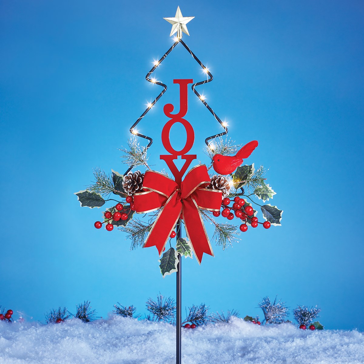 Solar Powered Joy Christmas Tree Outdoor Garden Stake | Collections Etc.