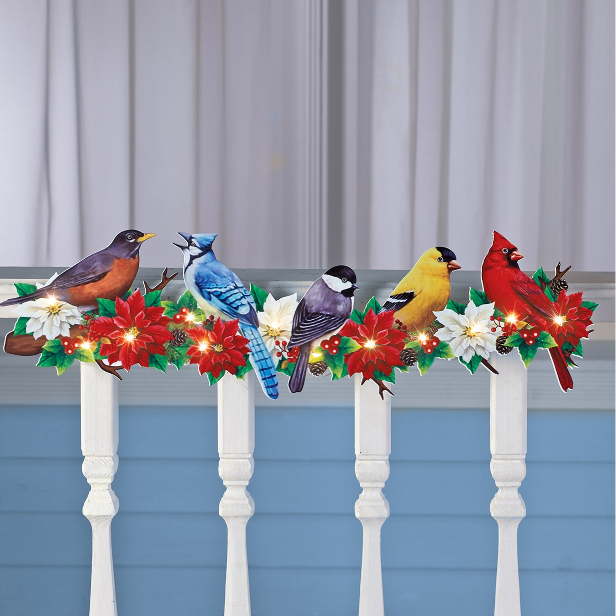 Solar Birds and Poinsettias Wall & Fence LED Lighted Decor ...