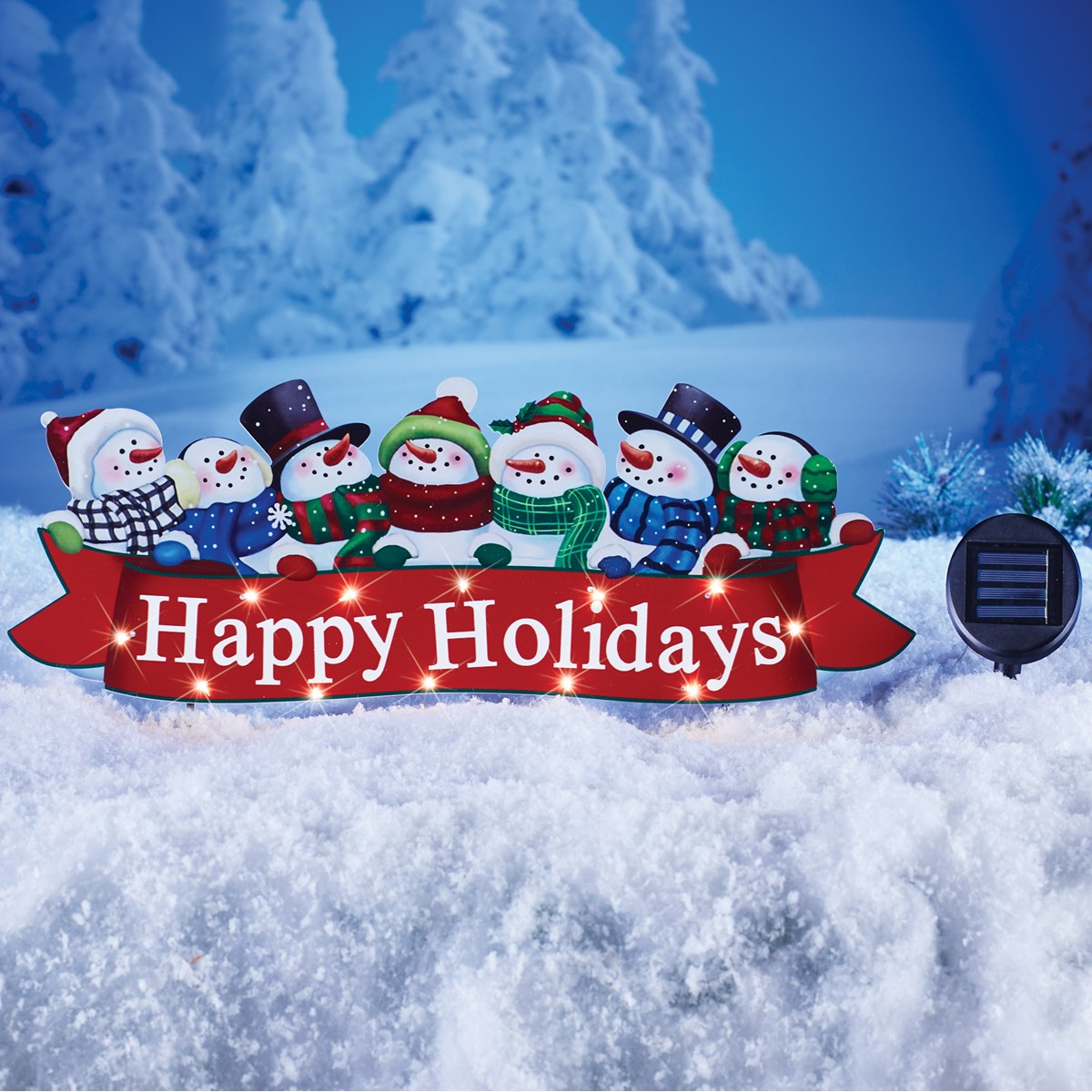 Solar Happy Holidays Snowmen Garden Stake | Collections Etc.