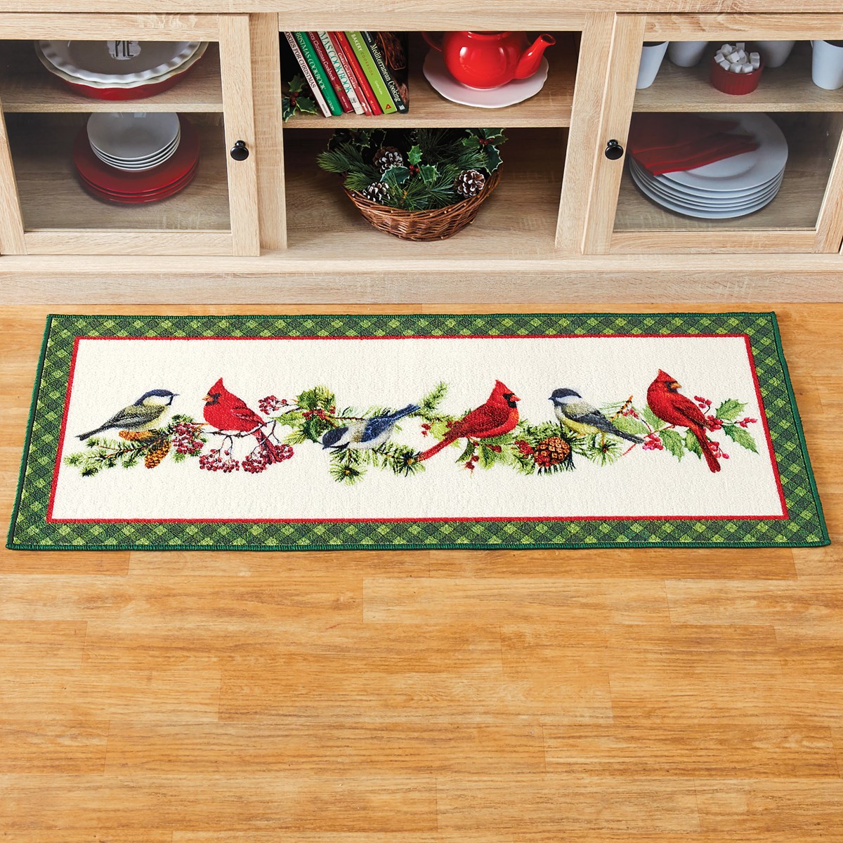Cardinal and Chickadee Holiday Floor Runner Rug | Collections Etc.