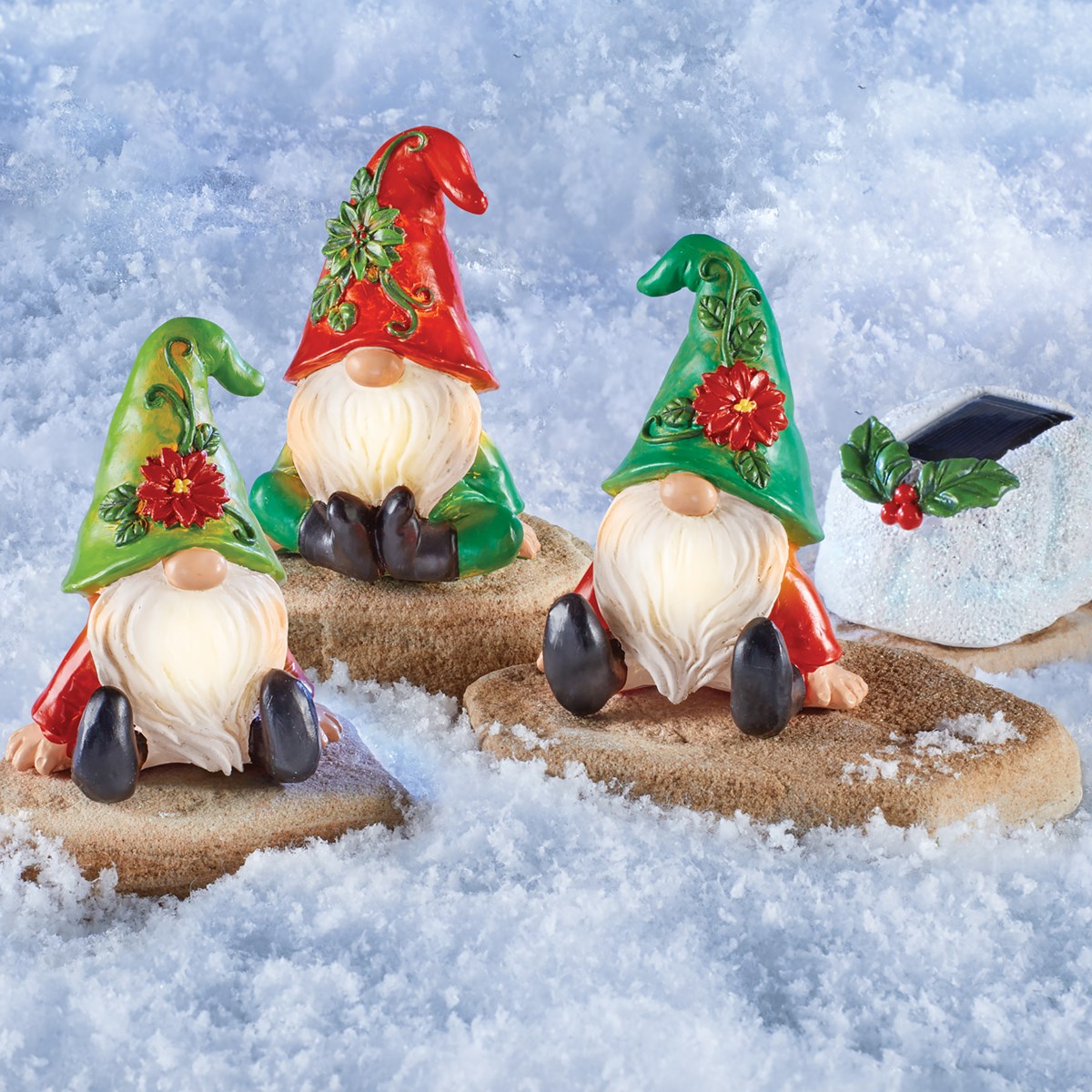 Solar Lighted Holiday Gnomes Garden Statues | Collections Etc.