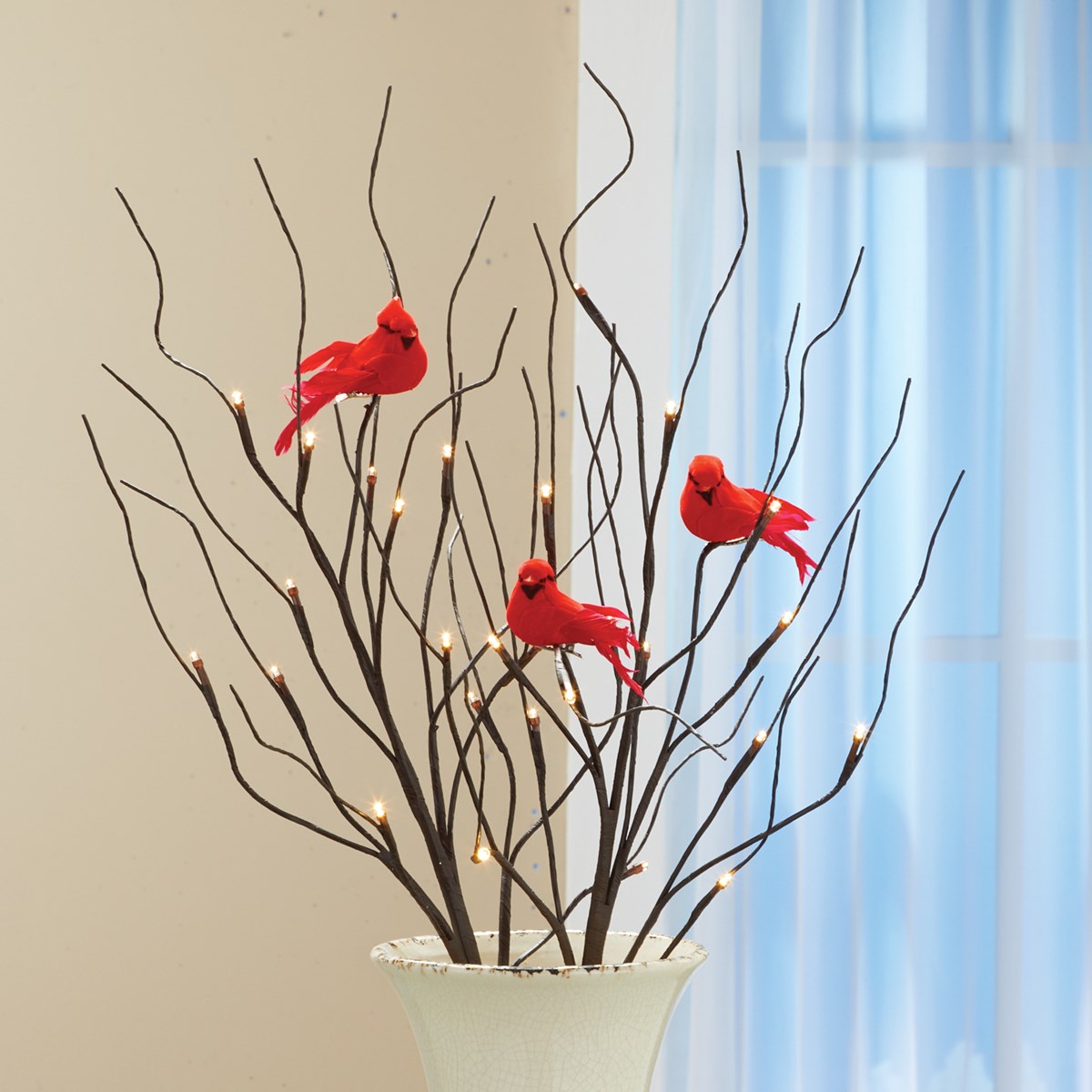 LED Lighted Adjustable Cardinal Branch Set | Collections Etc.