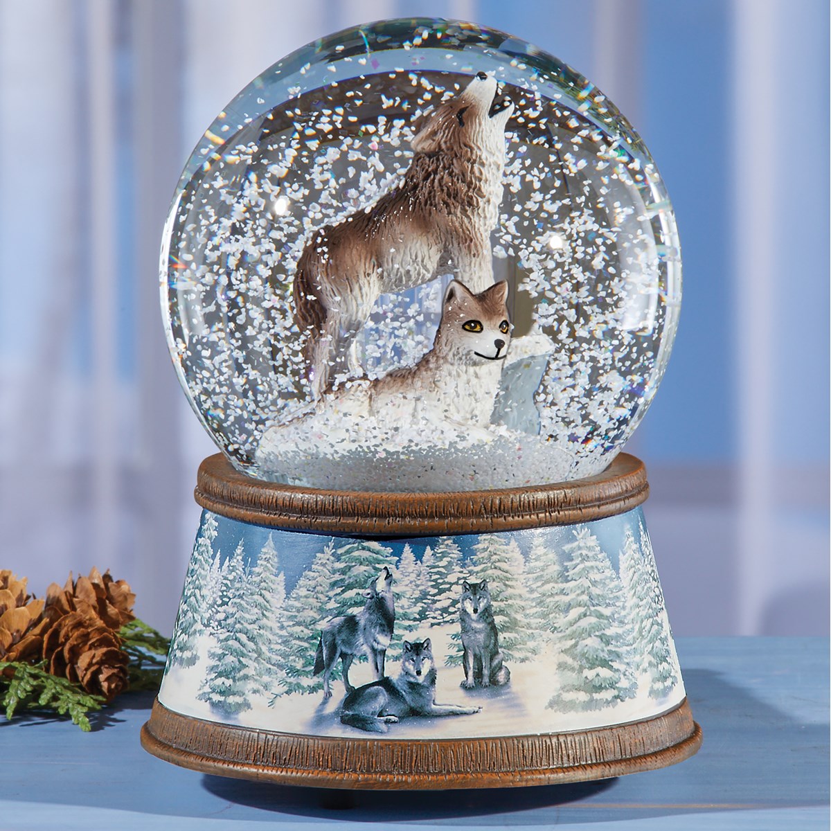 Hand-Painted Winter Wolf Snow Globe Decoration | Collections Etc.