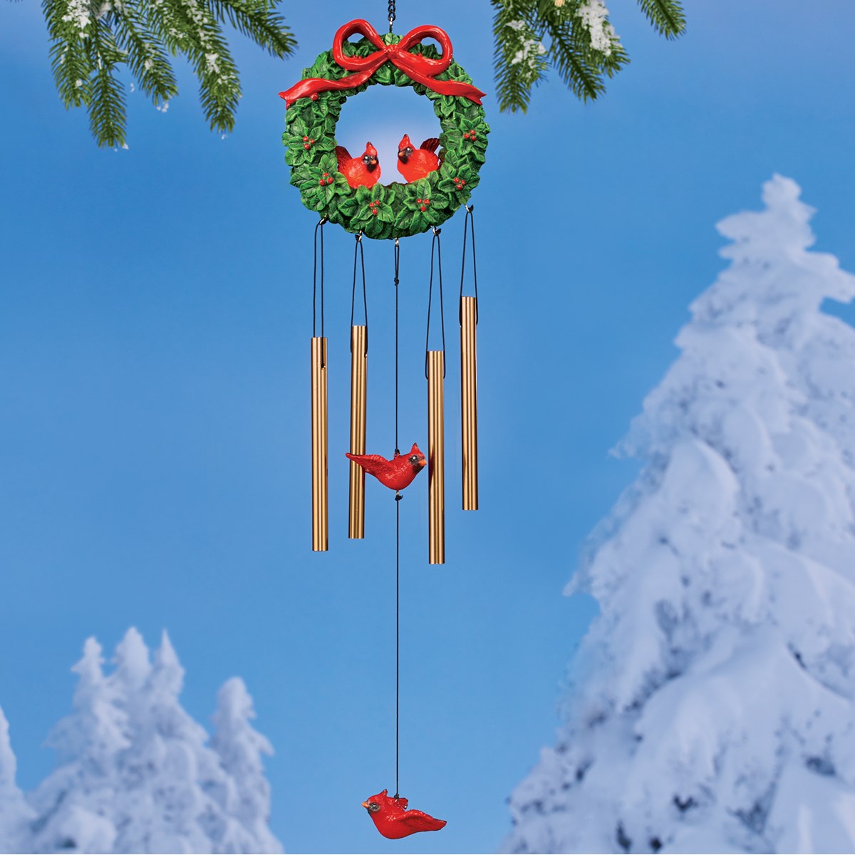 Solar Powered Cardinal and Wreath Windchime | Collections Etc.