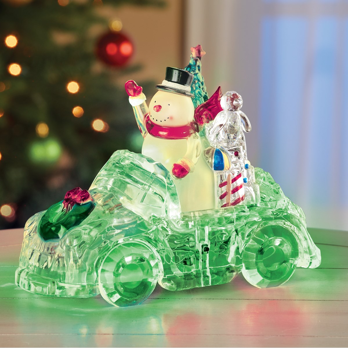 Lighted Color Changing Snowman in Car Musical Figurine | Collections Etc.