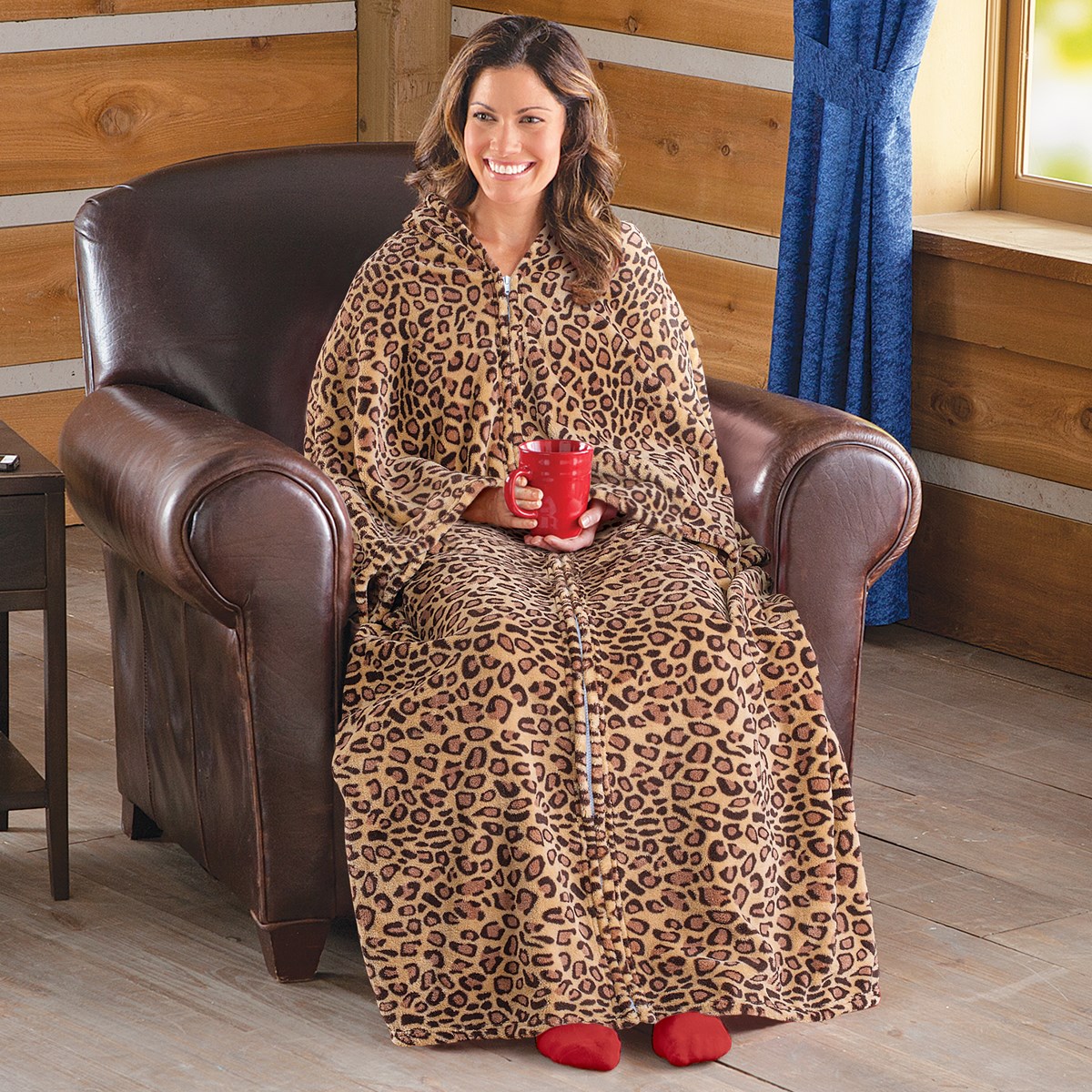 Leopard Soft Fleece Zippered Cuddle Wrap | Collections Etc.