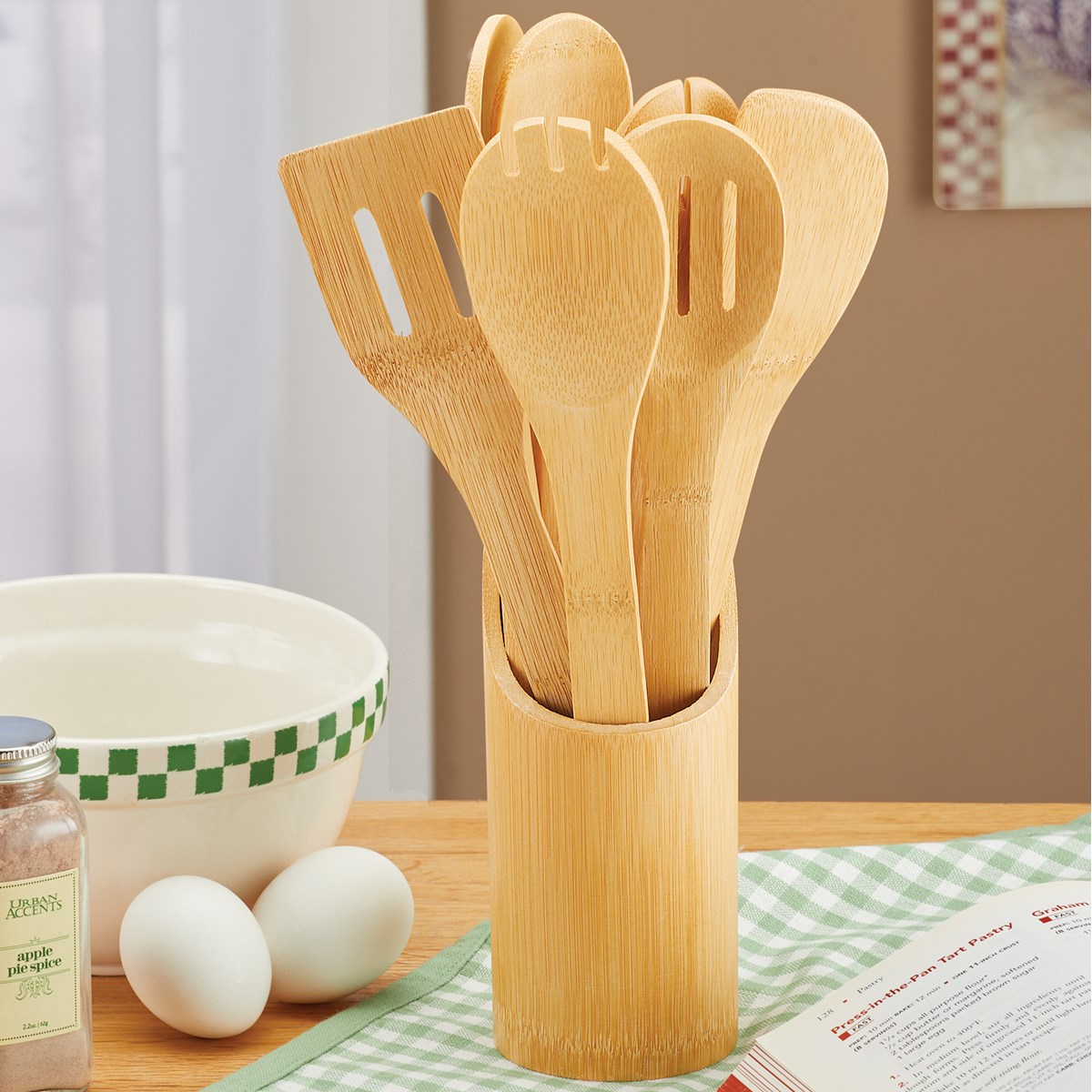 7-Piece Bamboo Utensil Set with Holder | Collections Etc.