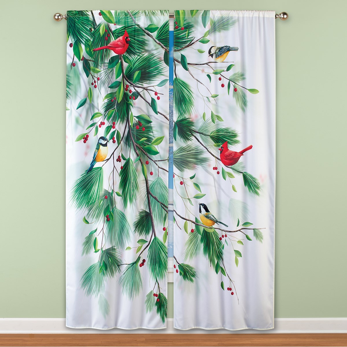 Cardinals & Chickadees Scenic Drapes with Rod Pocket Tops | Collections ...