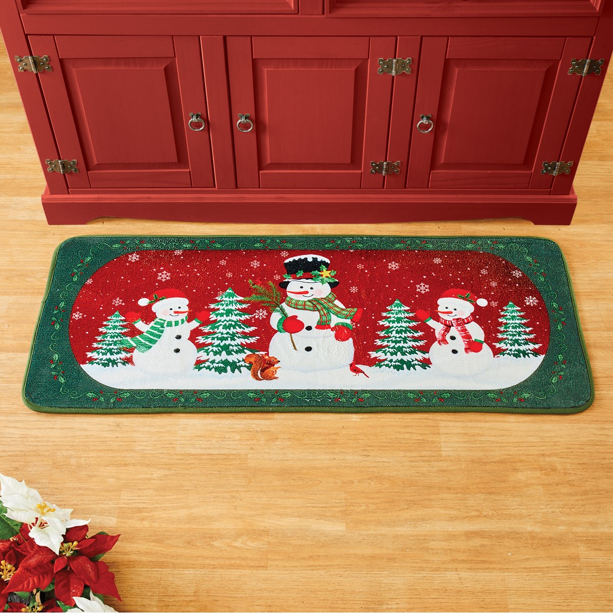 Holiday Snowman & Pine Trees Kitchen Floor Runner | Collections Etc.