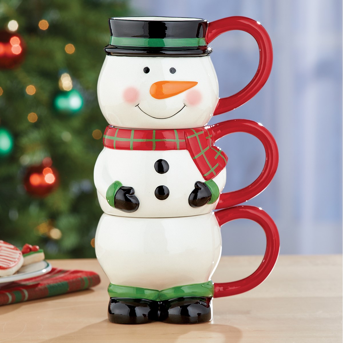 3-Piece Stackable Snowman Ceramic Mug Set | Collections Etc.