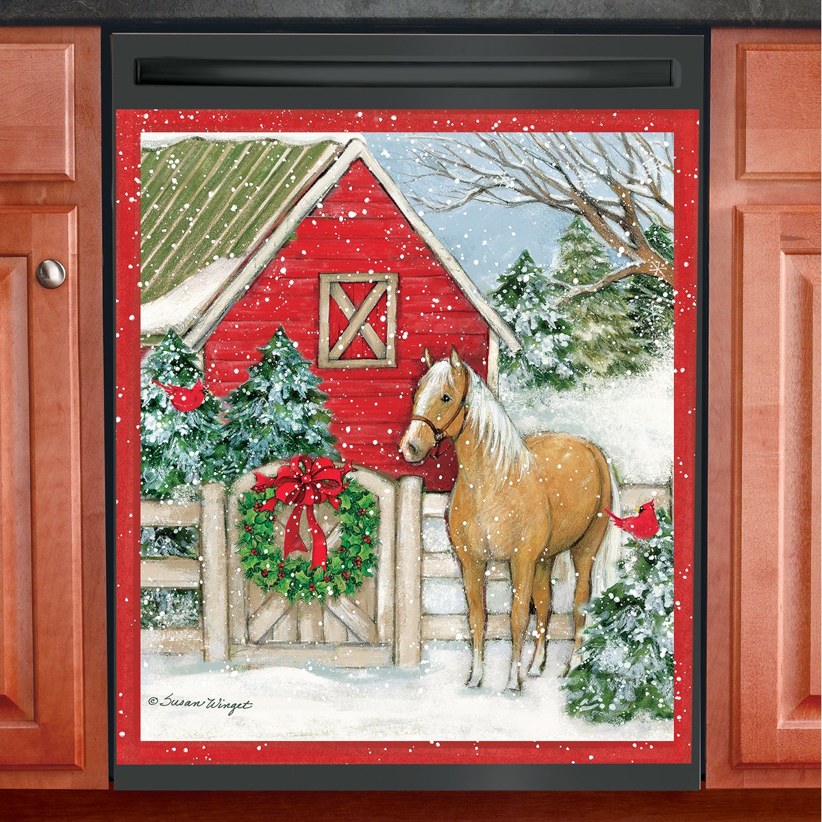 Festive Holiday Barn Dishwasher Magnet | Collections Etc.