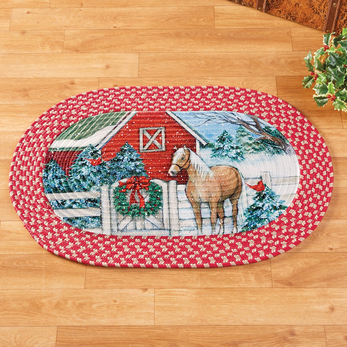 Festive Holiday Barn Braided Accent Rug | Collections Etc.