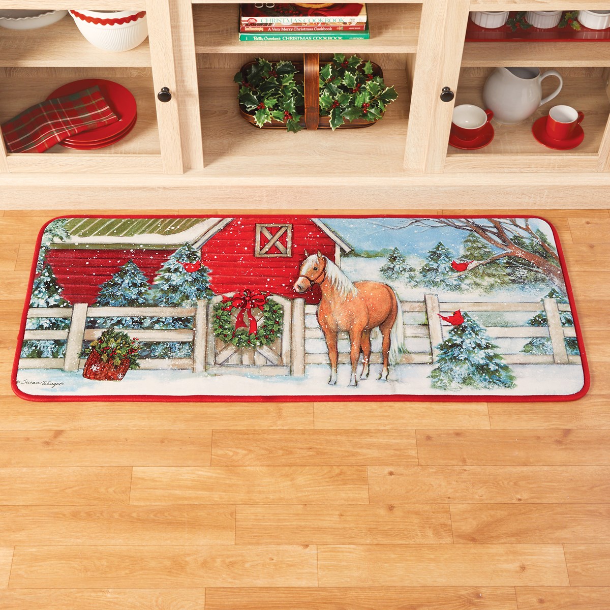 Festive Holiday Barn Skid-Resistant Runner Rug | Collections Etc.