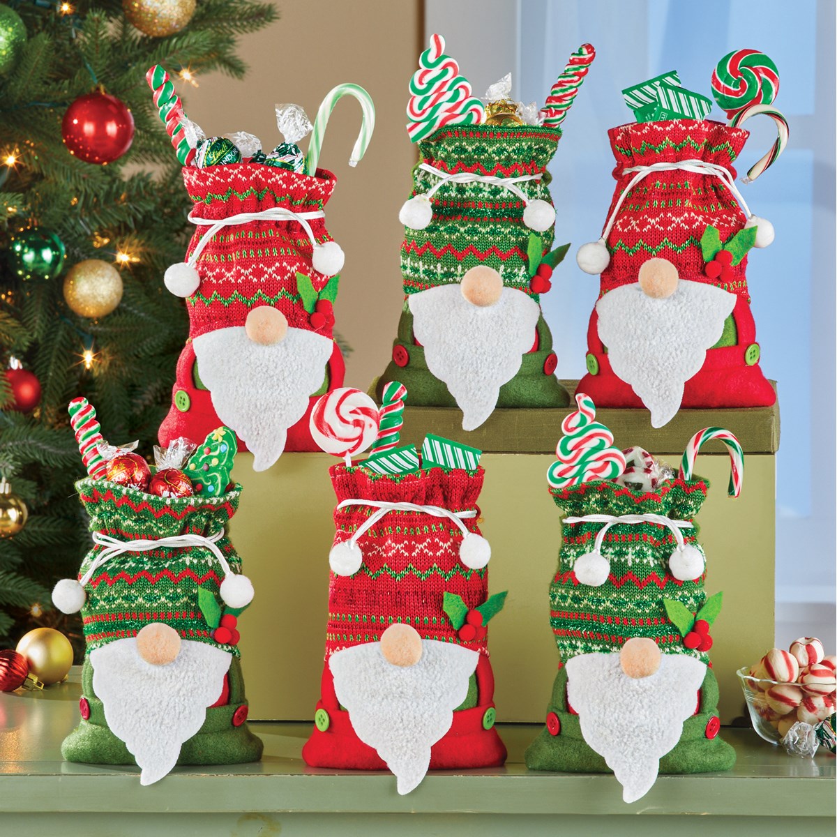 Holiday Gnome Fabric Treat Bags - Set of 6 | Collections Etc.