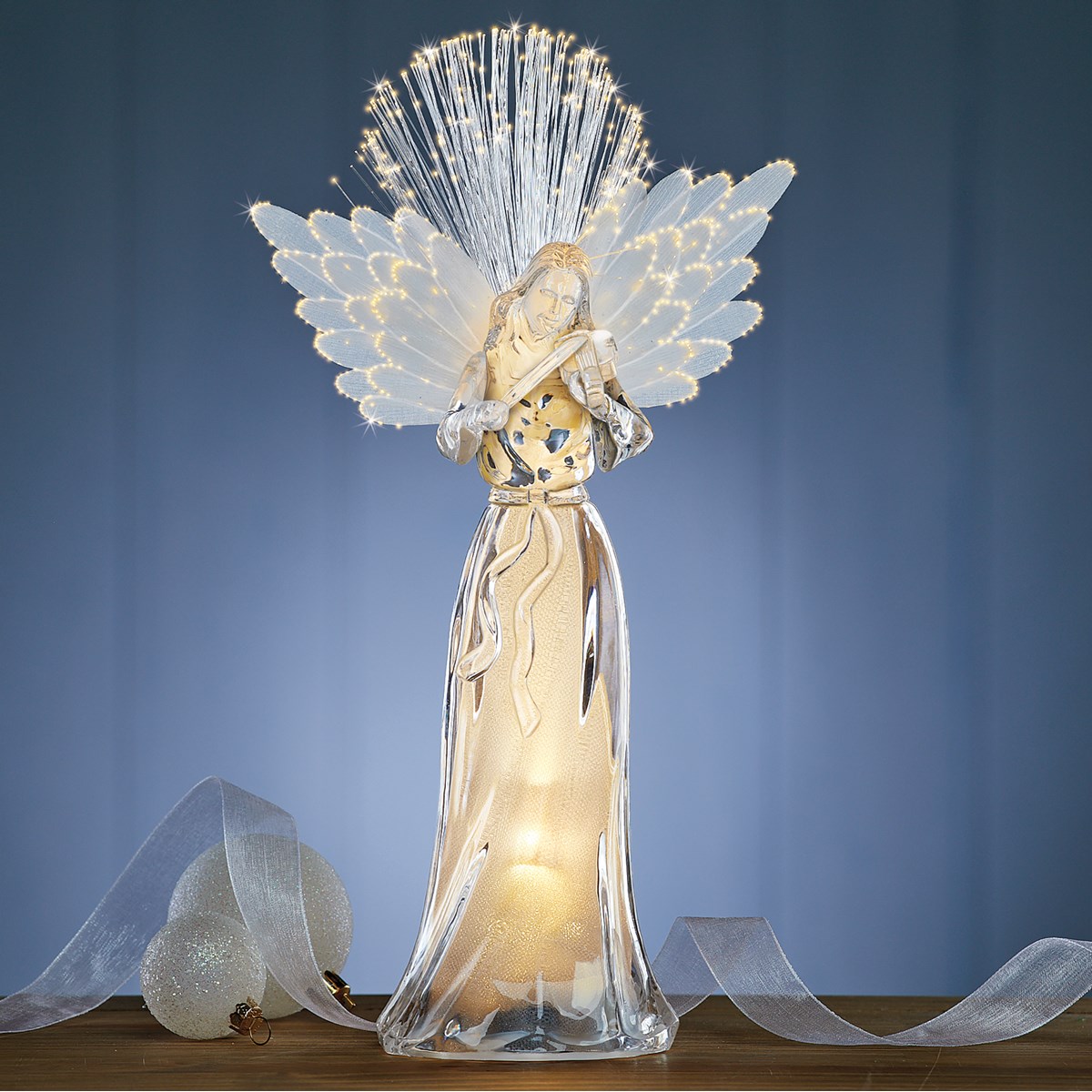 LED Lighted Fiber-Optic Angel with Violin Decoration | Collections Etc.