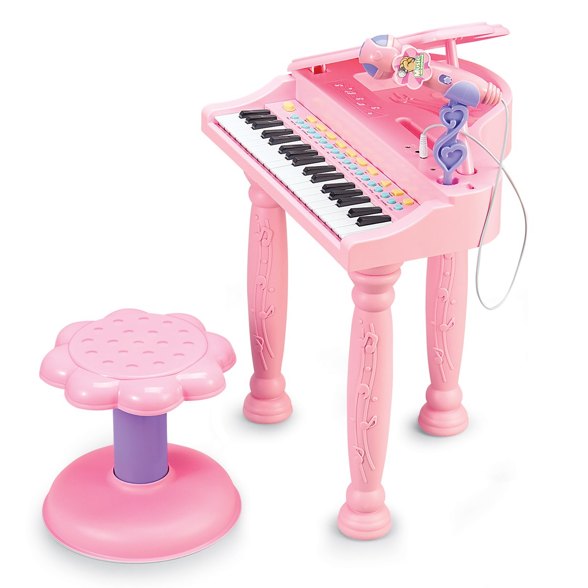 Interactive Pink Piano and Stool with MP3 Connectability | Collections Etc.