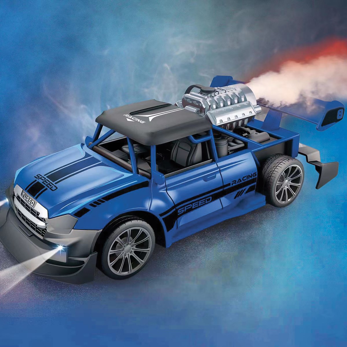 Remote Control Smoking Blue Racer Car | Collections Etc.