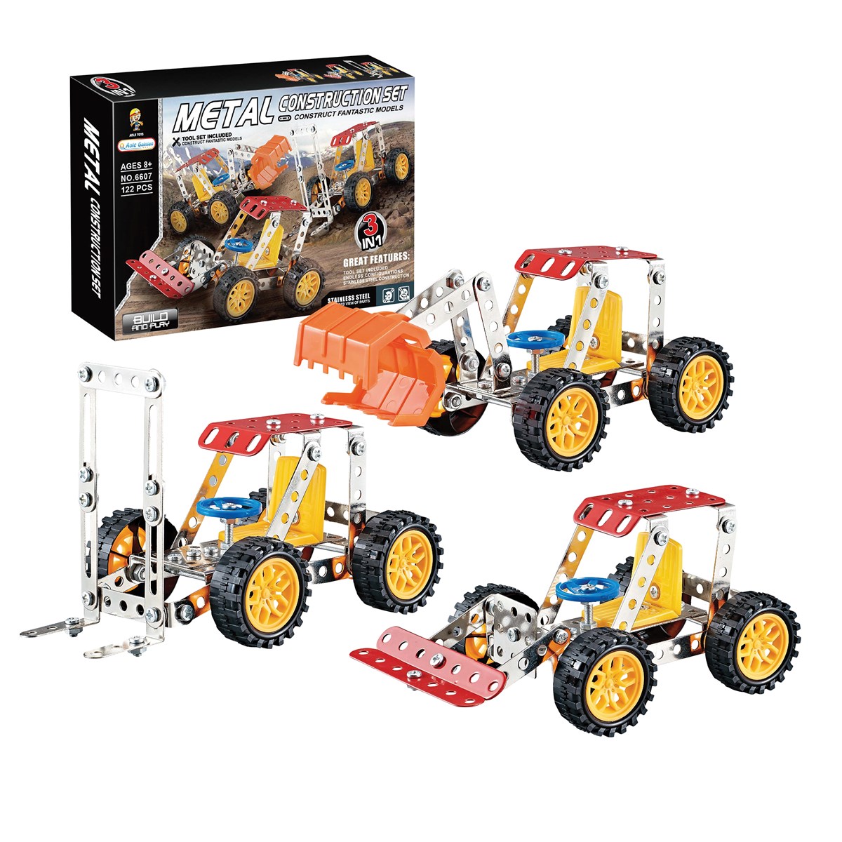 Metal Construction Trucks Building Set, 122 Pieces | Collections Etc.