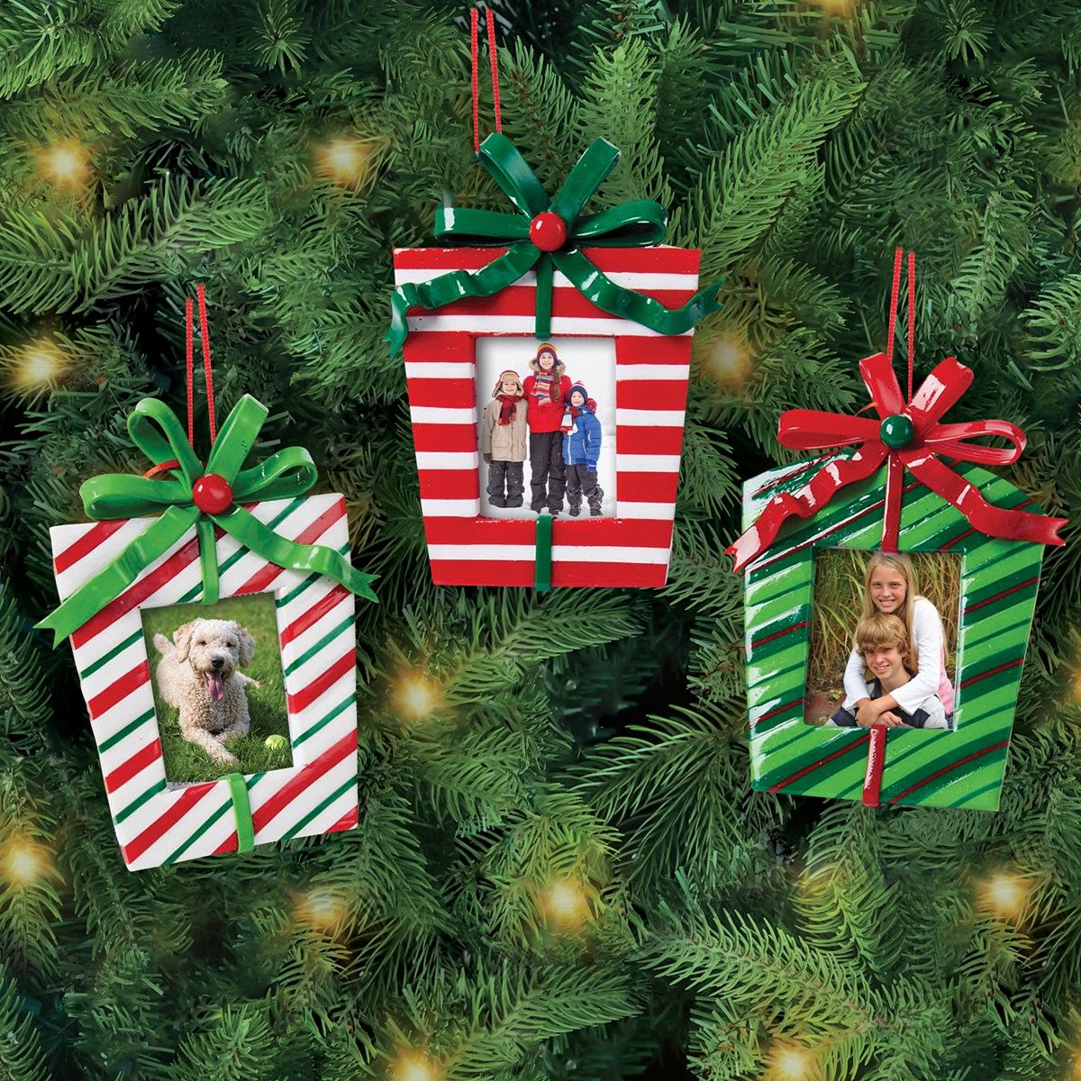 Gift Box Picture Frame Ornaments - Set of 3 | Collections Etc.