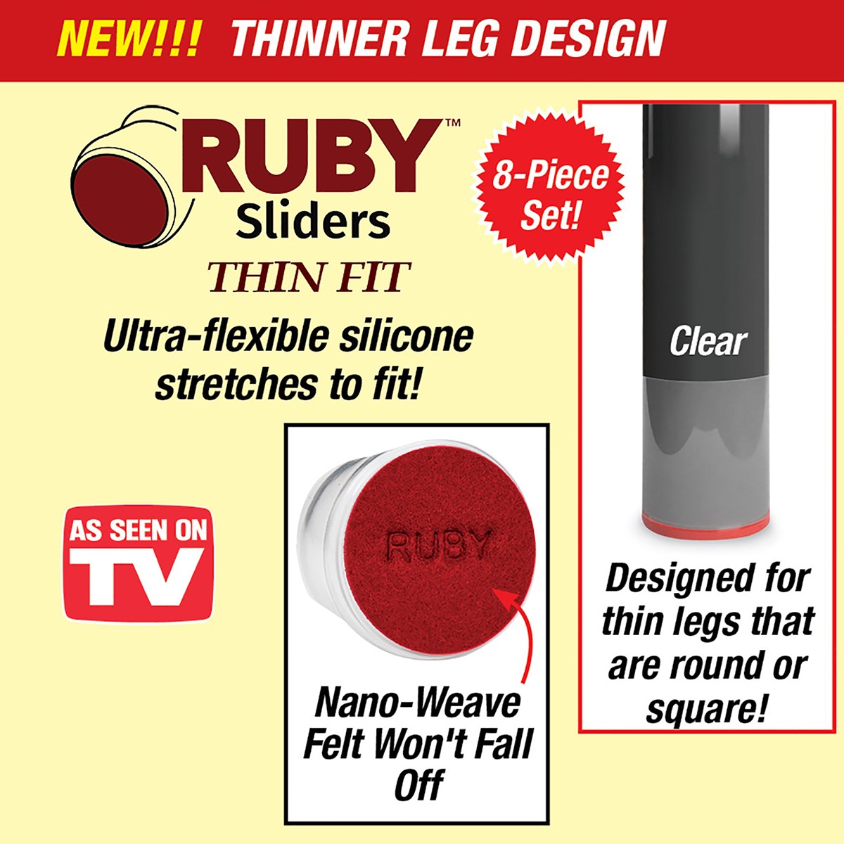 Nano-Weave Felted Thin Fit Ruby Chair Sliders - Set of 8 | Collections Etc.