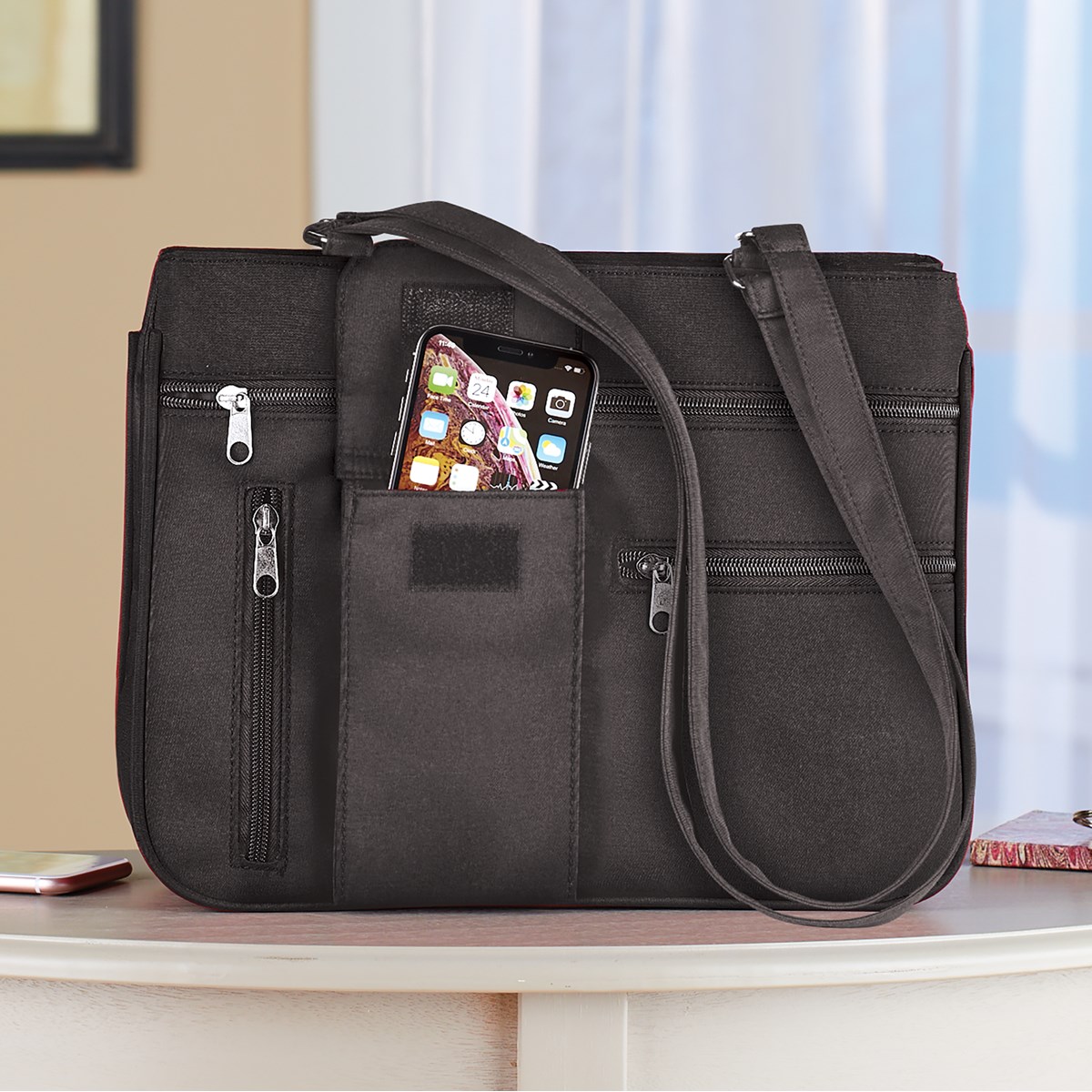 Microfiber Multi Pocket Handbag with Cellphone Storage | Collections Etc.