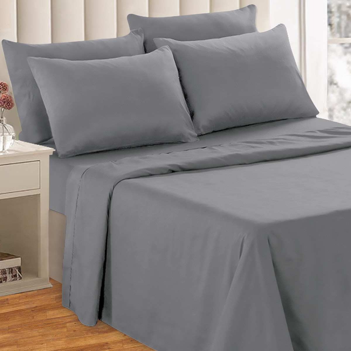 6-Piece Fitted Sheet, Flat Sheet & Pillowcases Bed Sheet Set ...