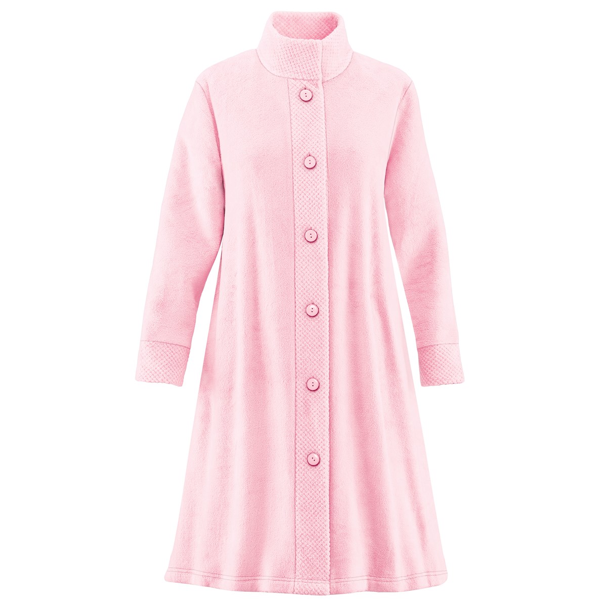 Cozy Plush Textured Trim Button Front Robe | Collections Etc.