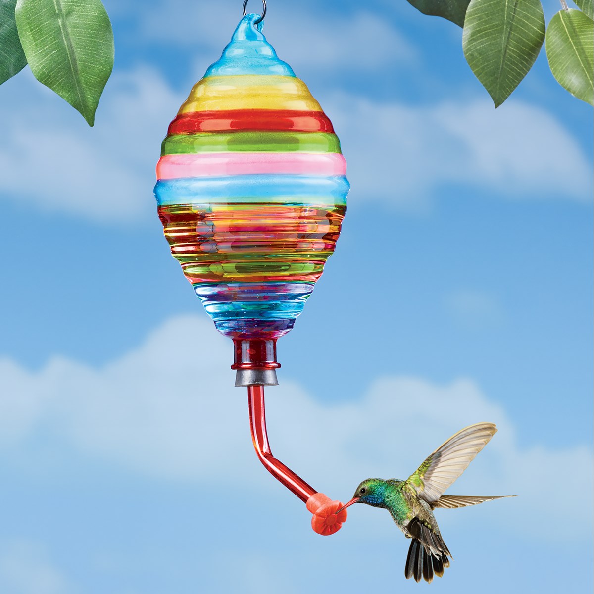 Hanging Colorful Glass Balloon Hummingbird Feeder | Collections Etc.