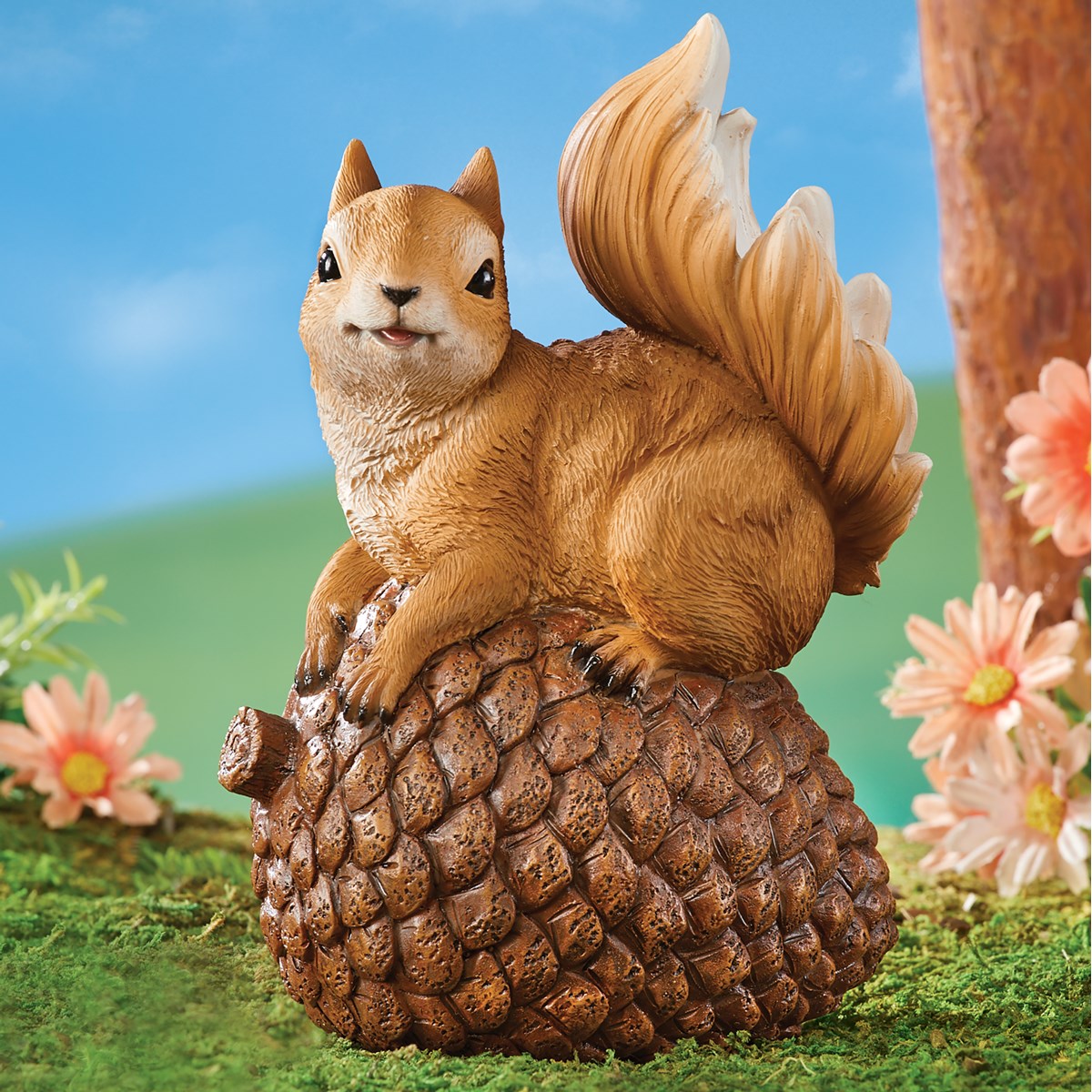 Hand-Painted Squirrel on Huge Pinecone Garden Statue | Collections Etc.