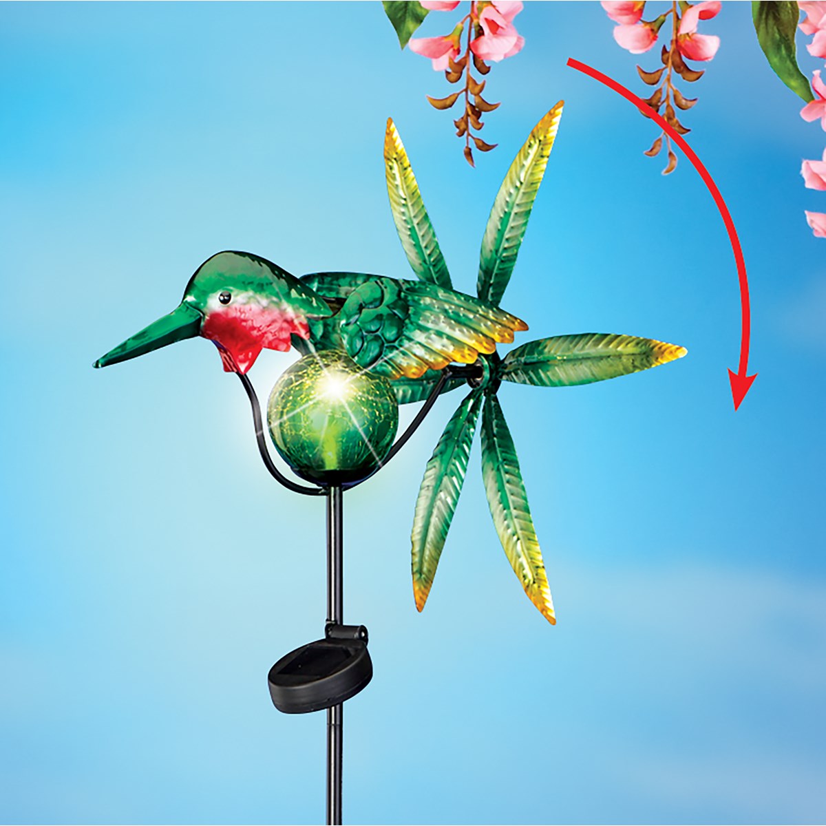 LED Lighted Solar Hummingbird Wind Spinner Stake | Collections Etc.