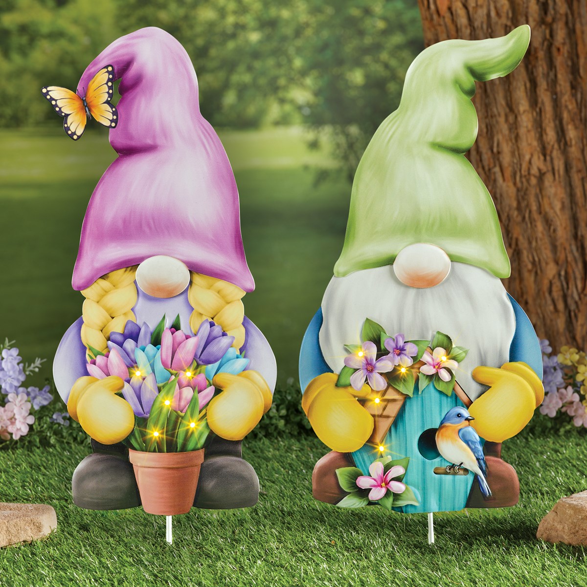 Solar Powered Spring Gnome Outdoor Garden Stake | Collections Etc.