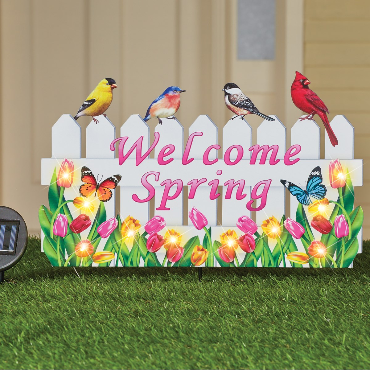 Solar Powered Welcome Spring Outdoor Garden Stake | Collections Etc.